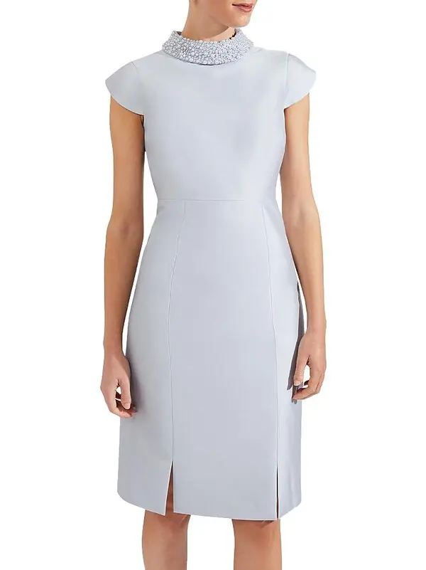 HOBBS LONDON Katherine Embellished Neck Dress - Pale Blue