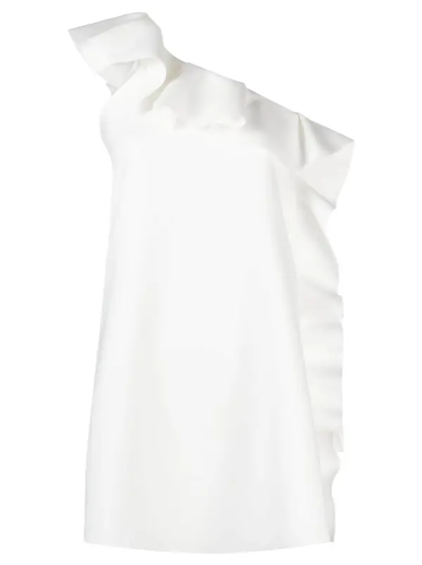 MSGM Ruffle-trim Asymmetric Mini Dress - White