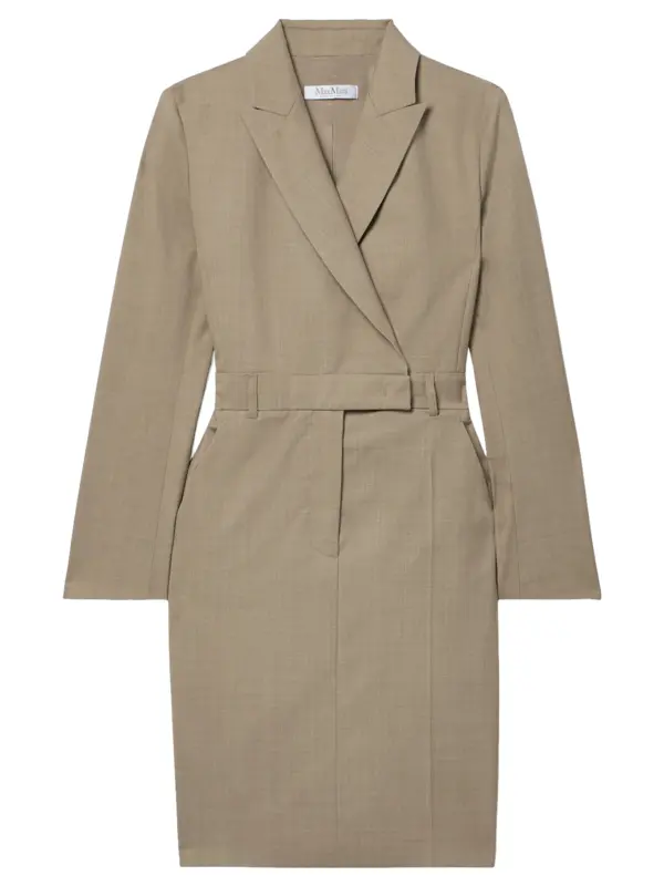 Max Mara Odessa Wrap-effect Wool Midi Dress - Neutrals