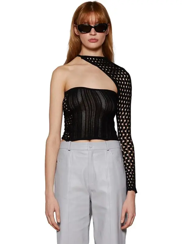 ROBERTA EINER Asymmetric Sheer Mali Top - Black