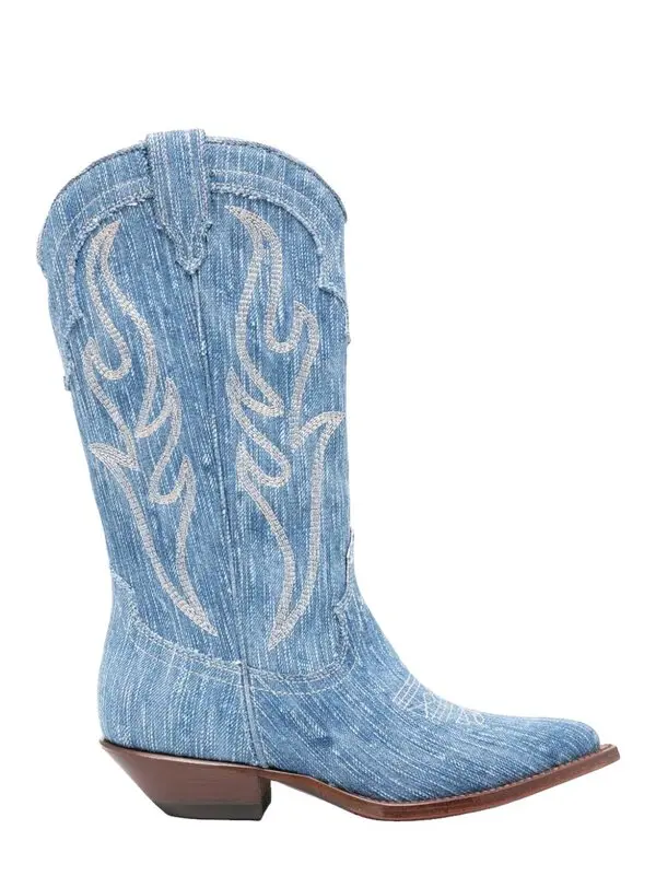 SONORA Denim Texan Boots - Clear Blue