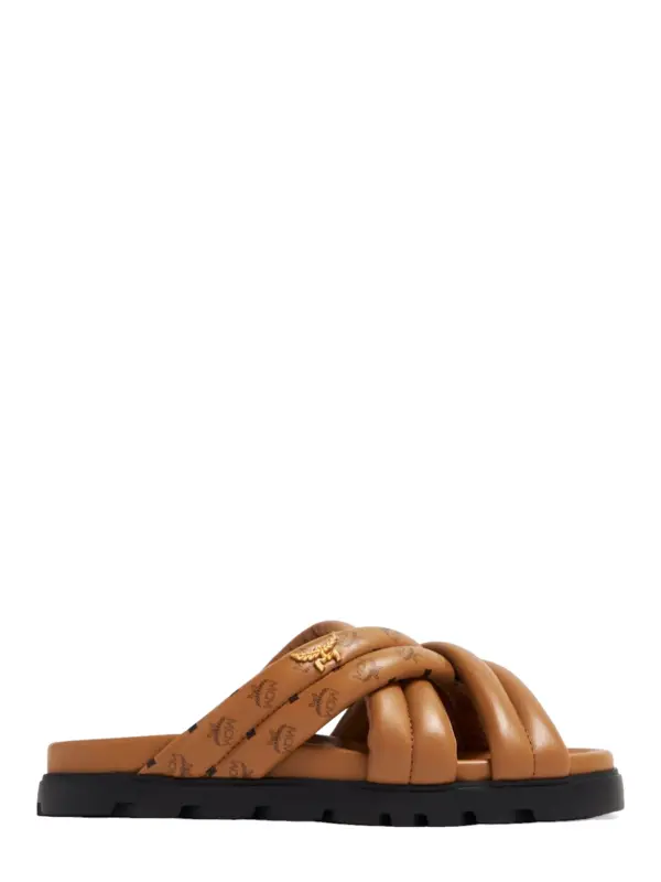 Mcm Visetos-print Crossover Slides - Brown