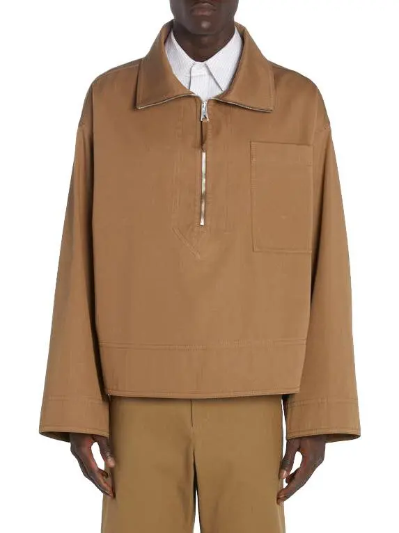 Bottega Veneta Cotton Gabardine Half Zip Jacket - Dark Sand