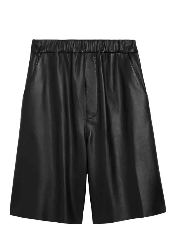 Ami Knee-length Leather Shorts - Black