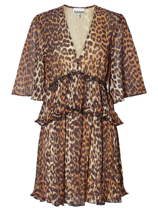 GANNI Georgette V-neck Mini Dress - Almond Milk