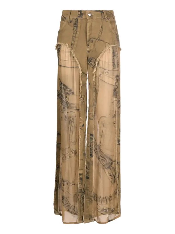 Blumarine Semi-sheer Graphic Print Wide Leg Trousers - Brown