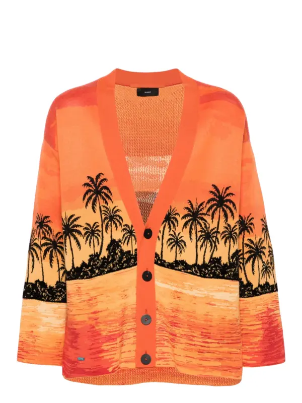 Alanui Kerala Sunset Intarsia-knit Cardigan - Orange