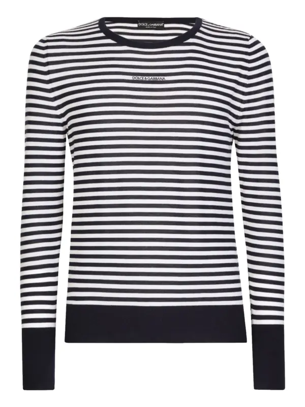Dolce & Gabbana Logo-embroidered Striped Jumper - White
