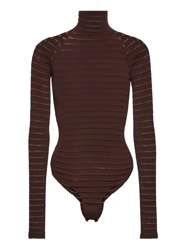 Alaïa Striped Turtleneck Bodysuit - Brown