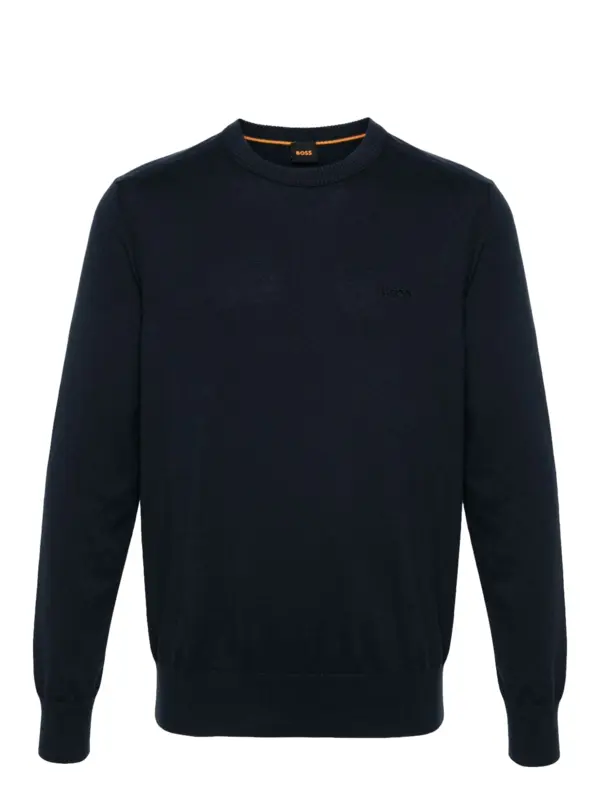 Hugo Boss Logo-embroidered Ribbed Jumper - Blue