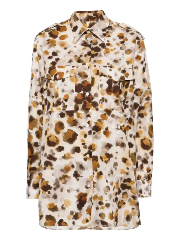 MSGM Watercolour-print Cotton Shirt - Neutrals