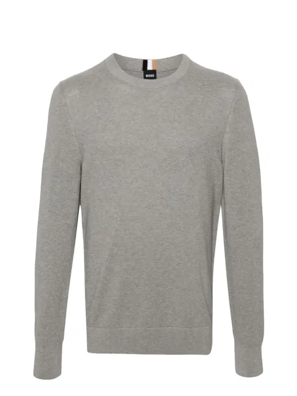 Hugo Boss Mélange-effect Cotton Jumper - Grey