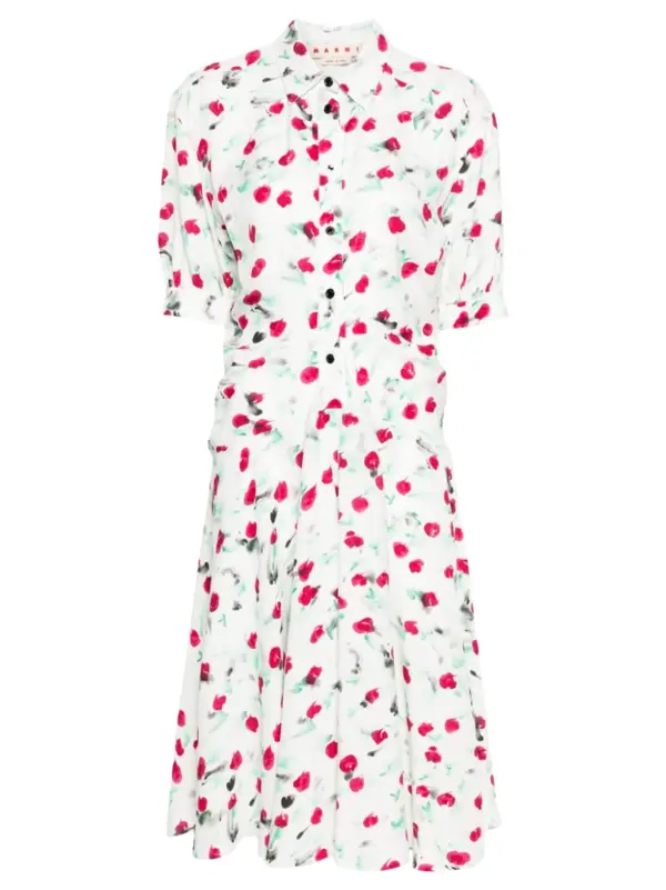 Marni Reverie-print Crepe Midi Dress - White