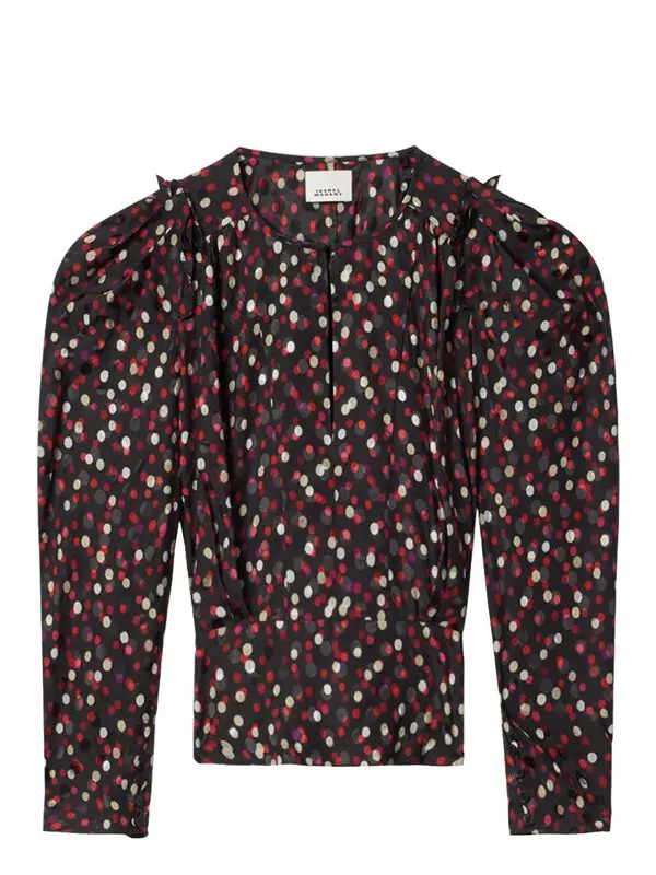 Isabel Marant Zarga Silk Polka Dot Top - Black/red