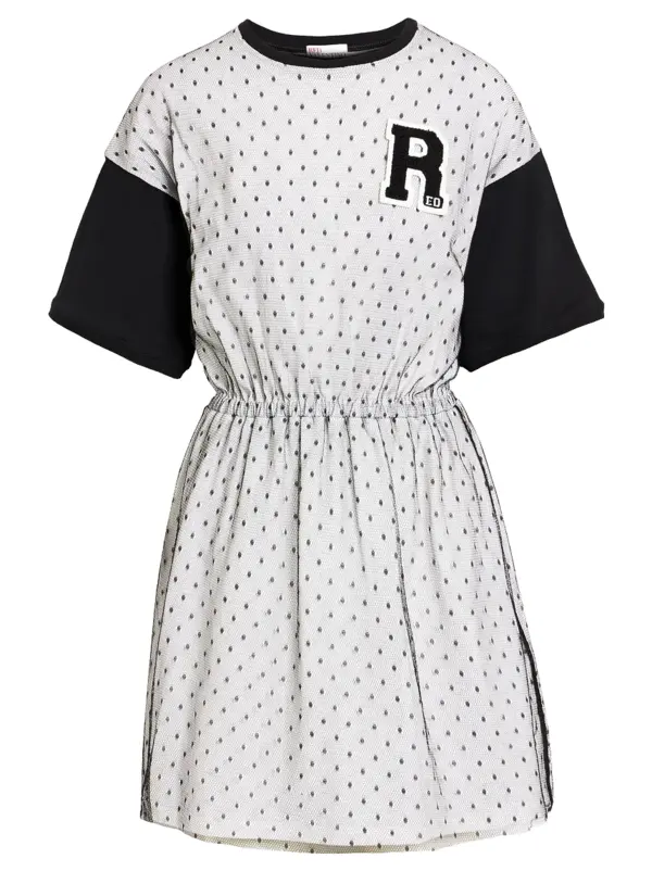 Red Valentino Printed Point D'esprit And Cotton-jersey Mini Dress - Black