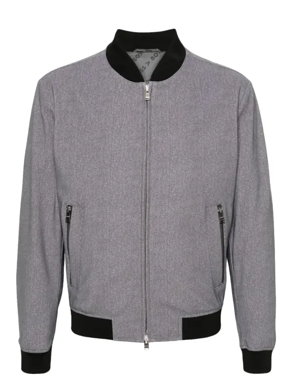 Hugo Boss Houndstooth Print Zip-up Jacket - Grey