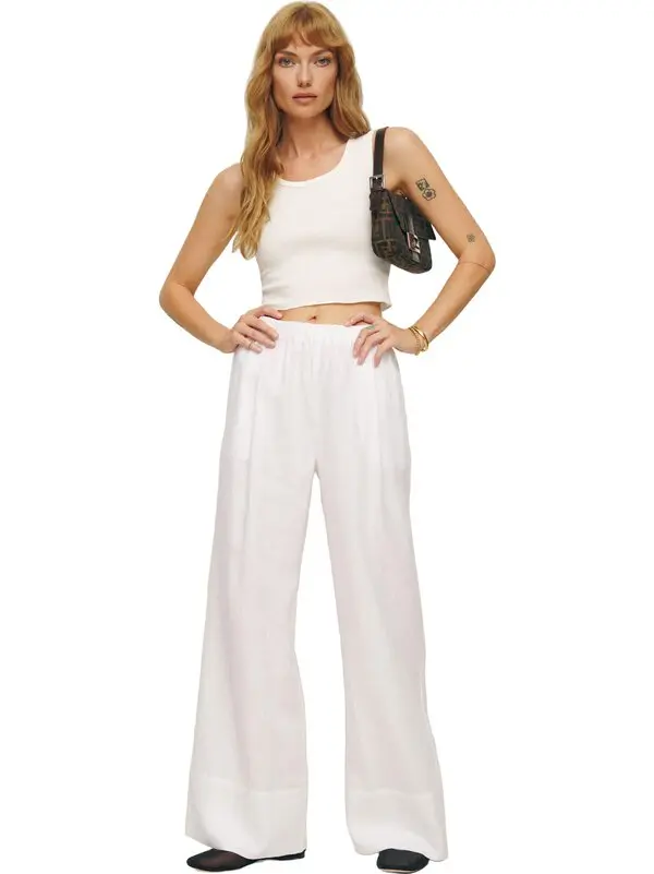 REFORMATION Fernando Linen Wide Leg Pant - White