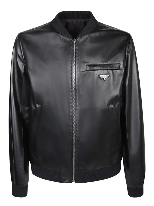 Prada Leather And Nylon Bomber Jacket - Black
