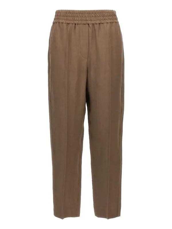 Brunello Cucinelli Linen Blend Trousers - Brown