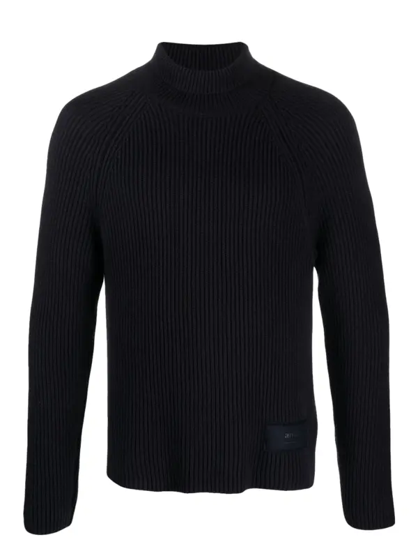 Ami Logo-patch Ribbed-knit Jumper - Blue