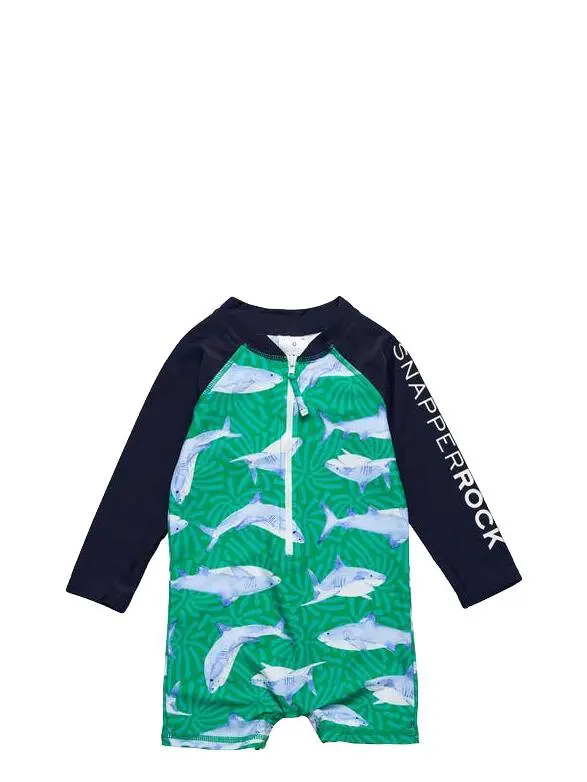 SNAPPER ROCK Reef Shark One-piece Rashguard Swimsuit - Green