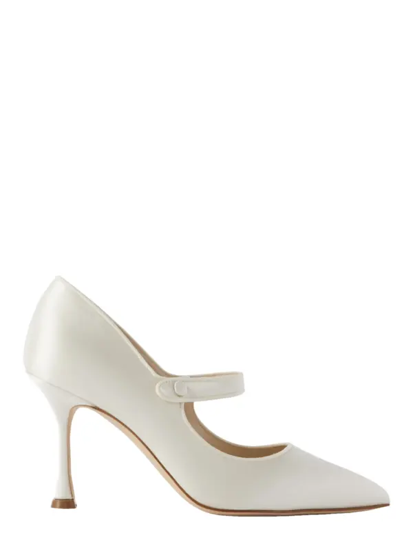 Manolo Blahnik Campari Bridal 90 Grosgrain-trimmed Satin Mary Jane Pumps - Cream