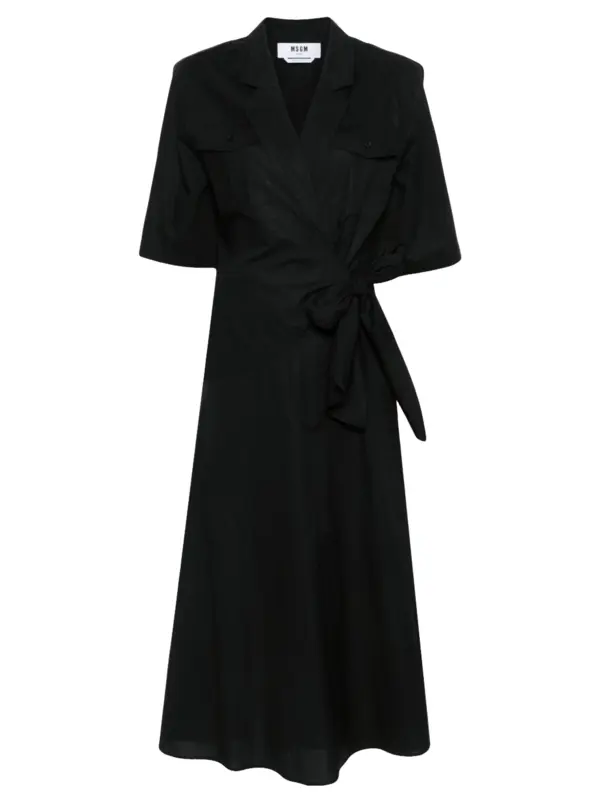 MSGM Wraparound Midi Dress - Black