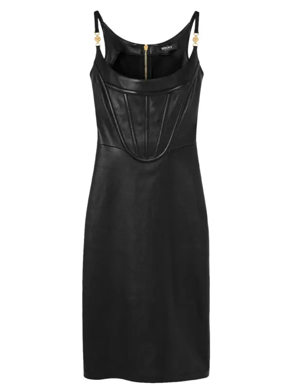 Versace Corset-style Leather Midi Dress - Black