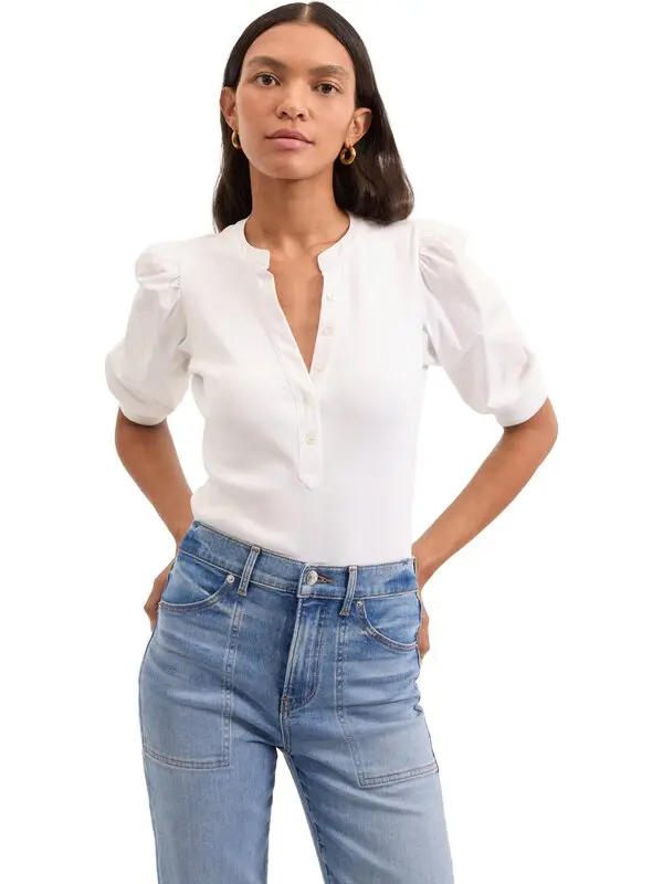 Veronica Beard Coralee Puff-sleeve Tee - White
