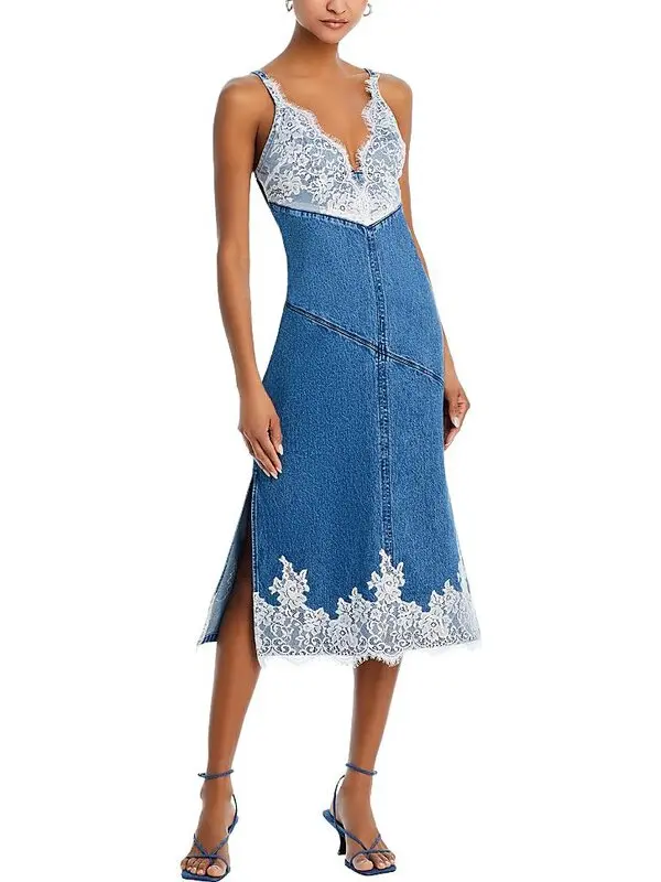 3.1 Phillip Lim Lace Trim Denim Midi Dress - Blue