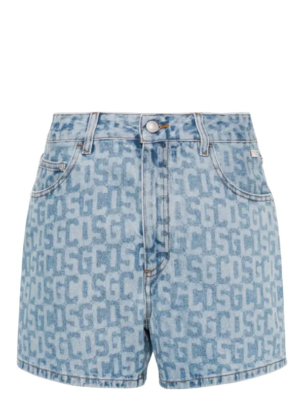 Gcds Monogram High-rise Denim Shorts - Blue