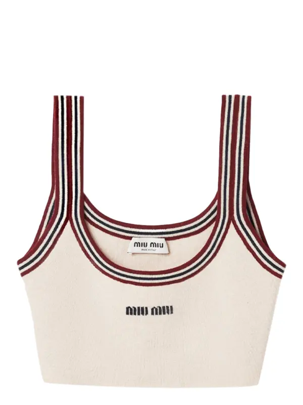 Miu Miu Stripe-trim Cashmere Cropped Top - Neutrals
