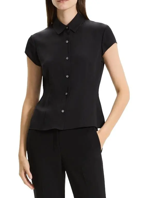 Theory Cap Sleeve Silk Shirt - Blk