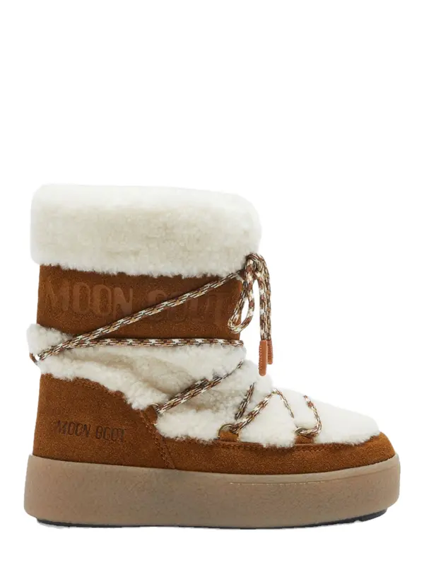 Moon Boot Jtrack Tube Shearling Boots - Whisky And Off White