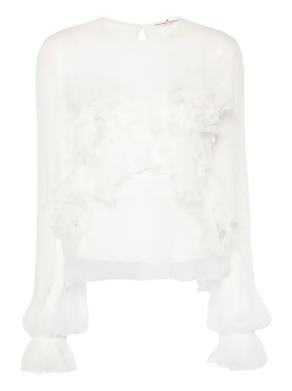 Ermanno Scervino Floral-appliqué Silk Blouse - White