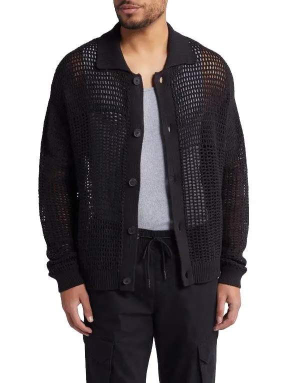 FRAME Mixed Open Stitch Cotton Cardigan - Black