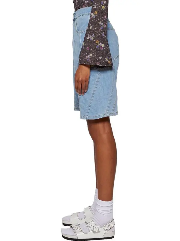 MUGLER Spiral Baggy Denim Shorts - Light Blue