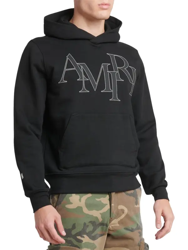 Amiri Tonal Staggered Logo Hoodie - Black