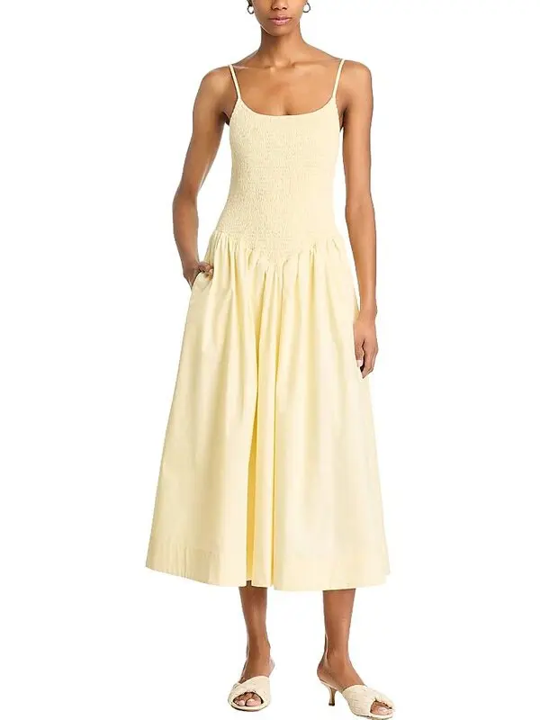 LUCY PARIS Smocked Waist Midi Dress - Yellow