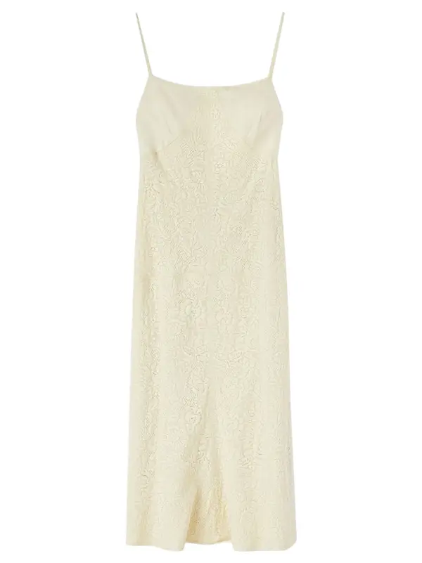 JIL SANDER Lace-embroidery Square-neck Midi Dress - Neutrals
