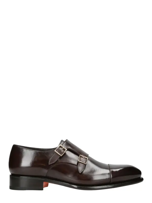 Santoni Leather Carter Monk Shoes - Brown