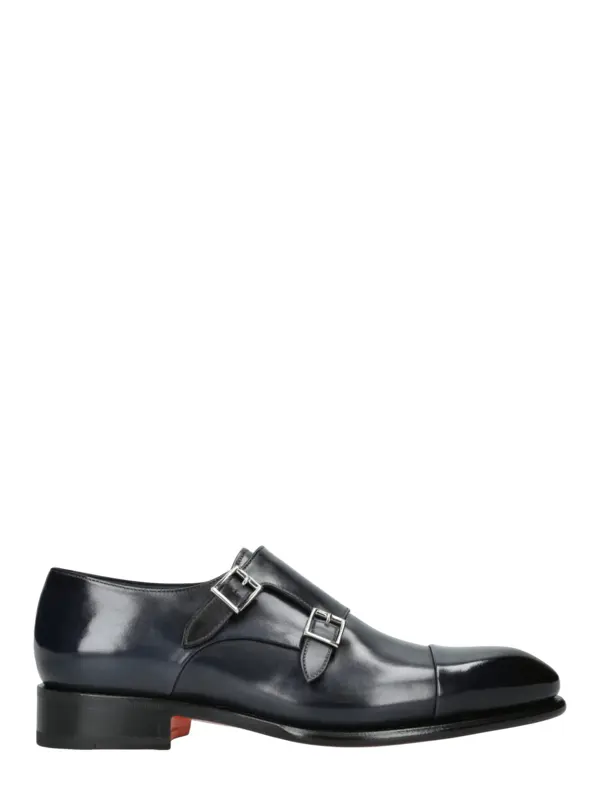 Santoni Leather Carter Monk Shoes - Navy