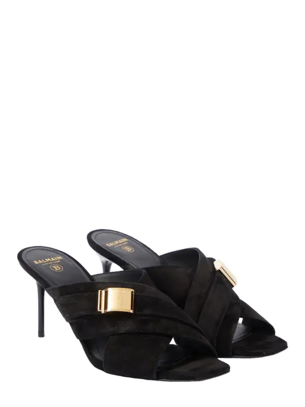 Balmain Uma Suede Mules - Black