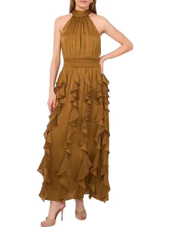 1.State Cascade Ruffle Chiffon Maxi Dress - Cinnamon Latte