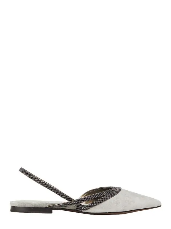 Brunello Cucinelli Bead-embellished Suede Slingback Flats - Light Gray