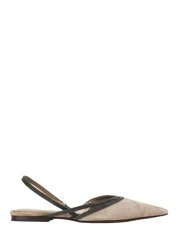 Brunello Cucinelli Bead-embellished Suede Slingback Flats - Taupe