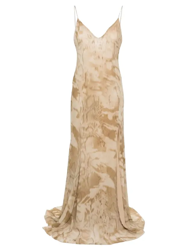 Blumarine Tie-dye Crepe Maxi Dress - Neutrals