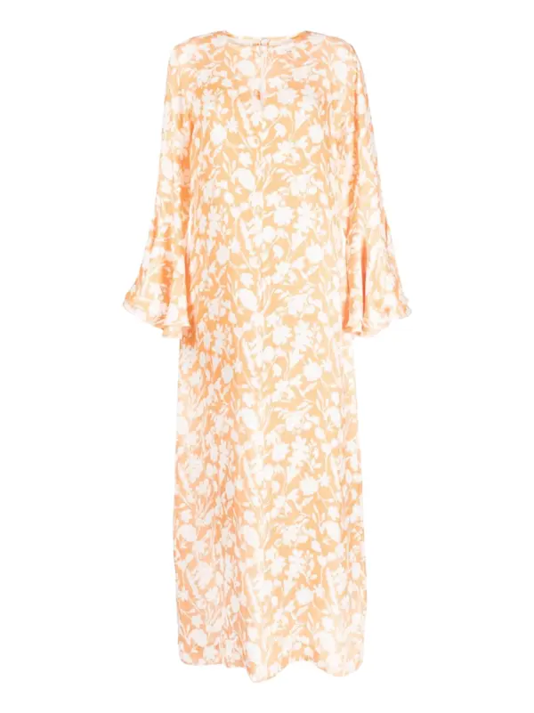 BAMBAH Floral-print Ruffled Kaftan - Orange