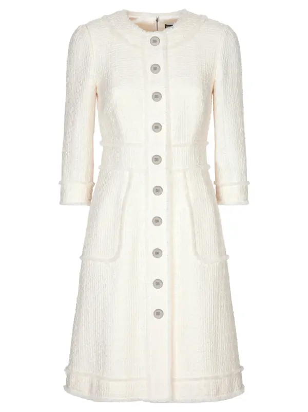 Dolce & Gabbana A-line Raschel Tweed Dress - White