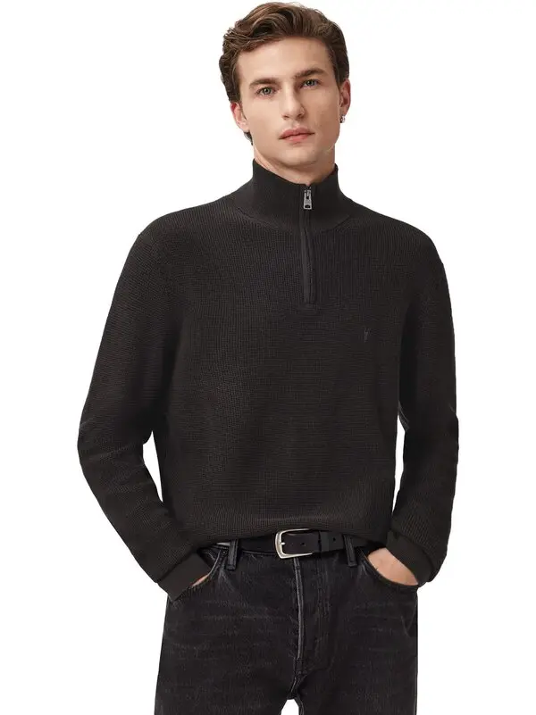 All Saints Funnel Neck Waffle Texture Sweater - Espresso Brown